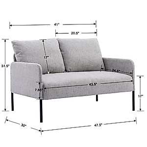 chairus Linen Loveseat Sofa Couch Modern 47.5-inch Width 2 Seater Love Seats Chair Comfy Upholstered Accent Chair for Living Room/Bedroom/Office, Grey