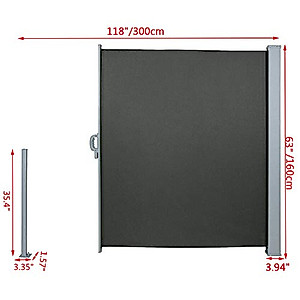 MYOYAY Retractable Folding Side Awning Waterproof Sun Shade Wind Screen Privacy Divider for Garden, Outdoor, Patio and Terrace Dark Grey 63" x 118"
