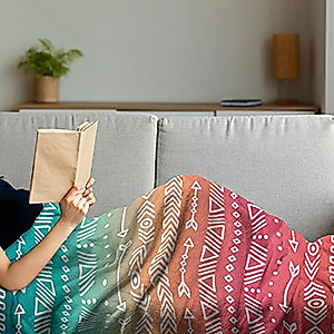 Ambesonne Arrow Throw Blanket, Colored Geometric and Maya Patterns and Arrows Bohemian Style Native Art, Flannel Fleece Accent Piece Soft Couch Cover for Adults, 60" x 80", Multicolor