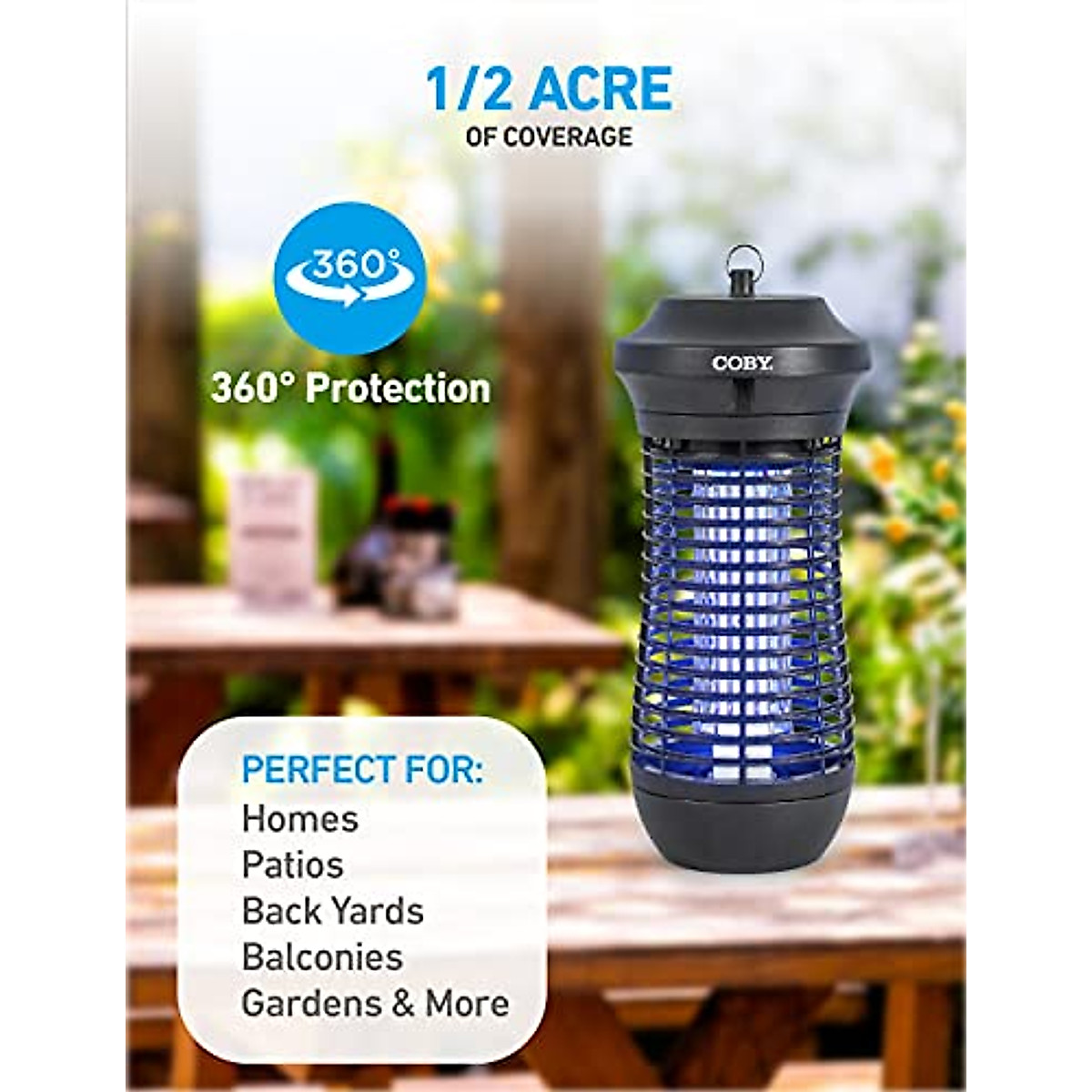 COBY Outdoor Bug Zapper 18W, Covers Half an Acre, Electric Bug Zapper