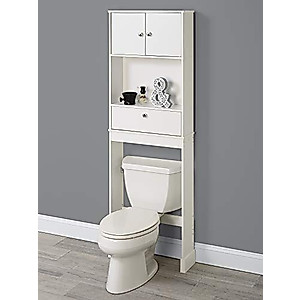 Zenna Home Drop Door Over-the-Toilet Bathroom Spacesaver, Bath-Storage Shelves with Leg Extensions, White