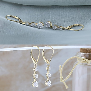 Dazzlingrock Collection Round Composite White Diamond Flower Dangle Drop Lever Back Earrings for Women (0.45 ctw, Color I-J, Clarity I2-I3) in 10K Yellow Gold