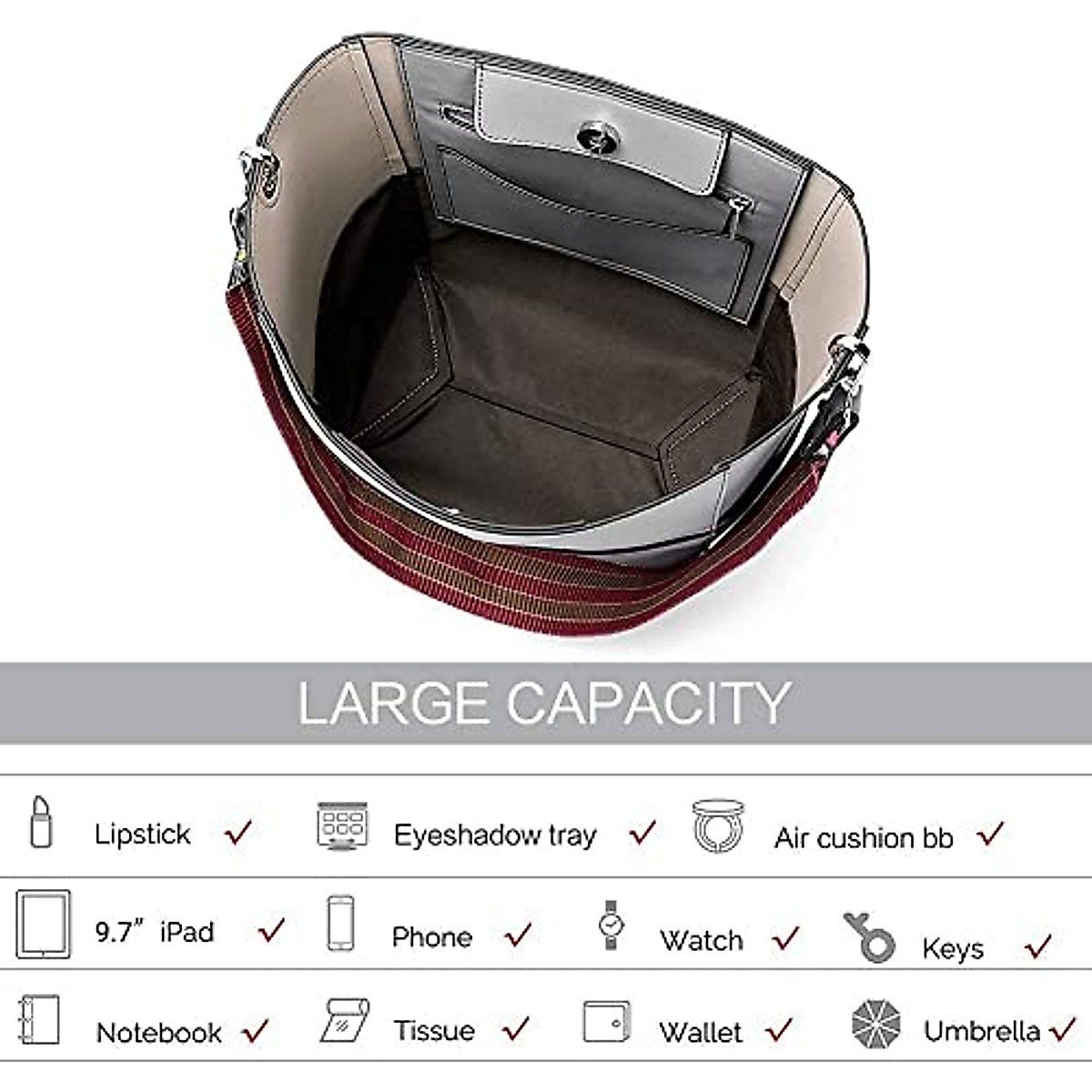 BROMEN Women Handbag Designer Leather Hobo Handbags Grey and Women Wallets Grey Bundle