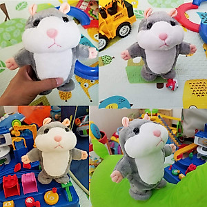 Upgrade Version Talking Hamster Mouse Toy - Repeats What You Say and Can Walk - Electronic Pet Talking Plush Buddy Hamster Mouse for Kids Gift Party Toys (Grey)