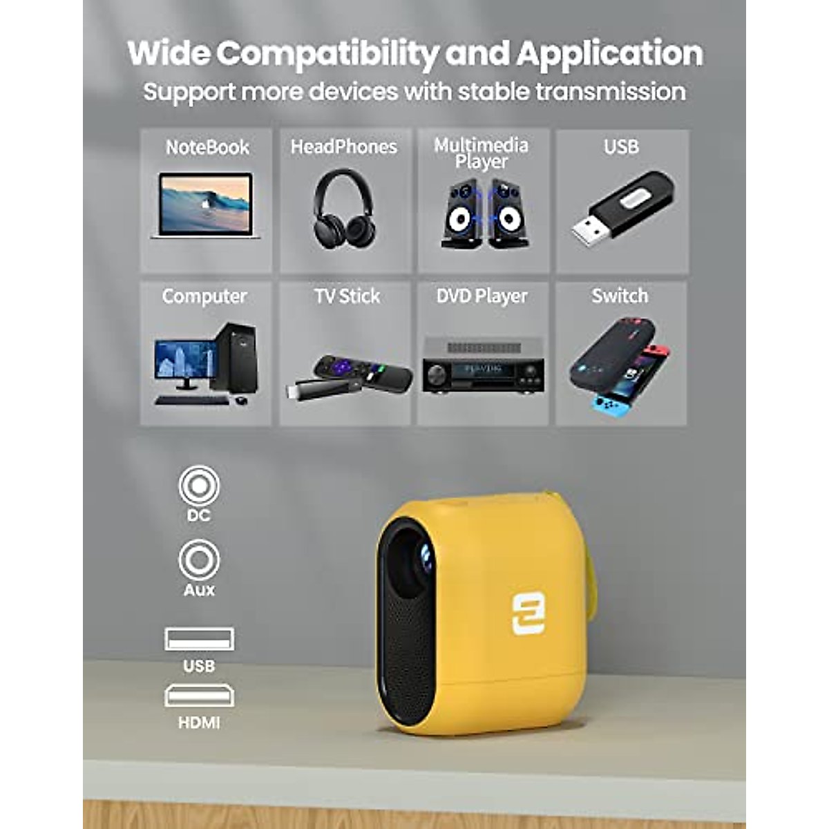 Mini Projector, ETOE D1 EVO Android 9.0 Projector, Video Projector with ESPN, Prime Video, YouTube, 5G WiFi & Bluetooth, Keystone Correction, Compatible with iOS/Android/Windows/USB/HDMI