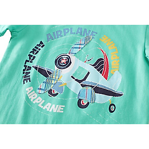 LMYOVE Toddler Boy Short Set Little Boy Clothes Casual CrewNeck Short Sleeve T-Shirt and Short Sets Summer Beach Outfits (5T Green Airplane)