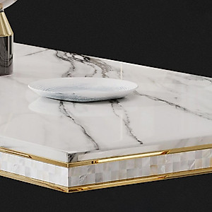 LAKIQ Luxury Style Marble Dining Table Modern Rectangle Kitchen Dining Room Table Gold Metal Pedestal Table-Table Only-Without Chairs (White,63" L x 35.4" W x 29.5" H)