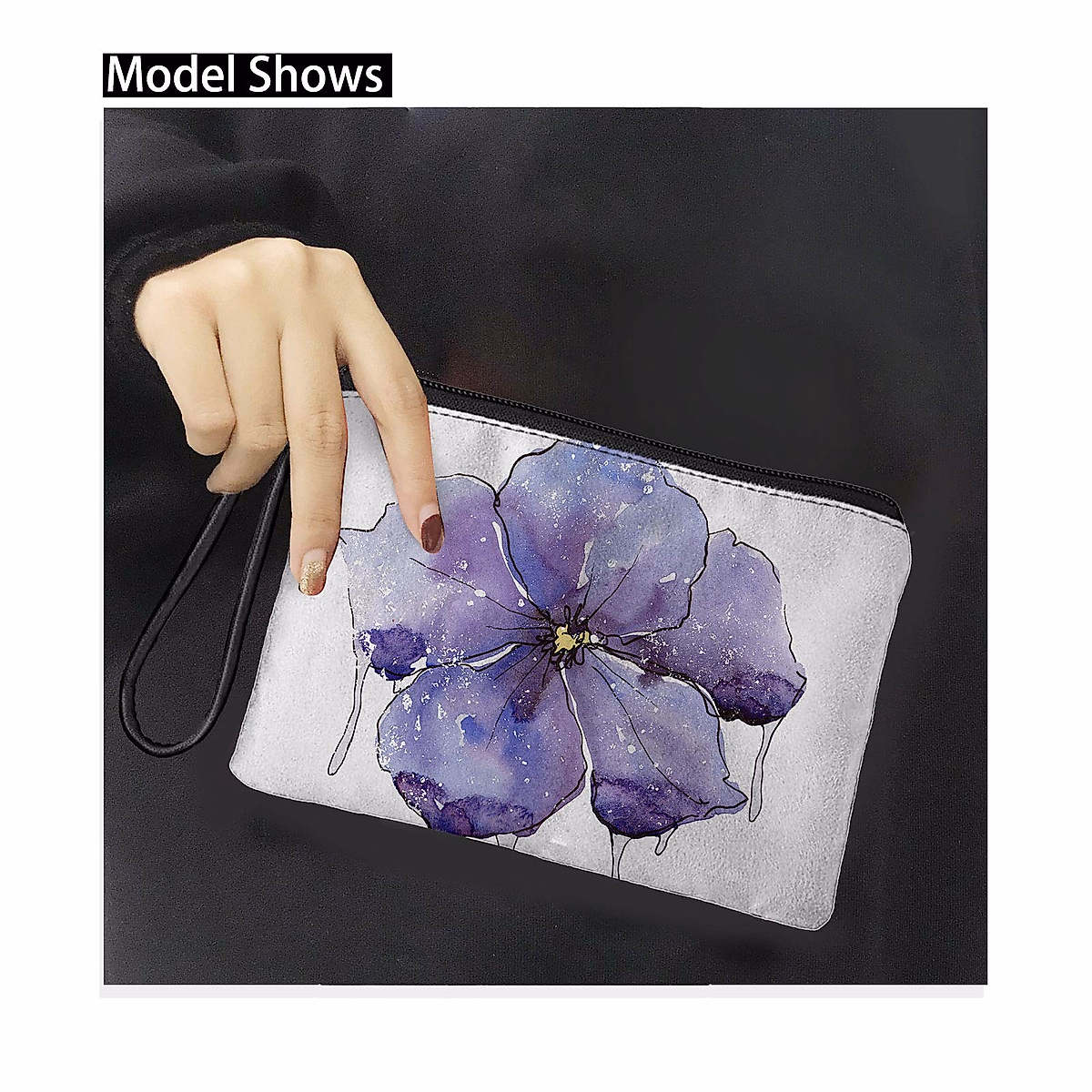 Babrukda Women Change Purse Coin Purse Vintage Blue Butterfly Maple Leaf Flower Wallet Bag with Wristlet Strap Zipper Change Pouch Small Toiletry Case 7" L x 5.5" W