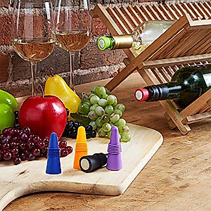 6PCS Wine Stoppers, AK1980 Silicone Reusable Sparkling Wine Bottle Stopper and Beverage Bottle Stopper with Grip Top for Keep the Wine Fresh