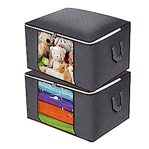 Large Capacity Clothes Storage Bag - Clothes Storage Bins - Clear Window Zipper Storage Bags with Reinforced Handle Thick Fabric for Comforters, Blankets, Bedding, 24Gal (Grey)