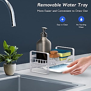 Kitchen Sink Caddy Sponge Holder,Sponge Holder for Kitchen Sink,Kitchen Sink Organizer for Soap Brush Dispenser,Countertop Sink Caddy Organizer with Removable Drain Tray