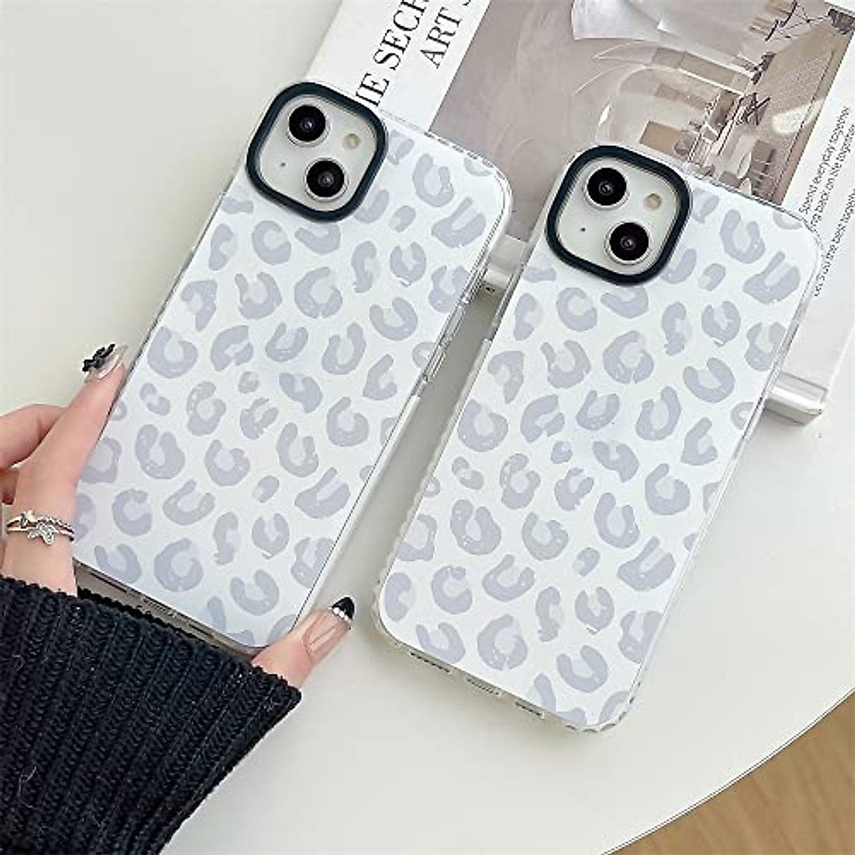 White Leopard Light Gray Soft Phone Case for Apple iPhone 14 Plus 6.7" Built-in Bumper Women Cute Stylish Cover for iPhone 14Plus - 6.7 inch