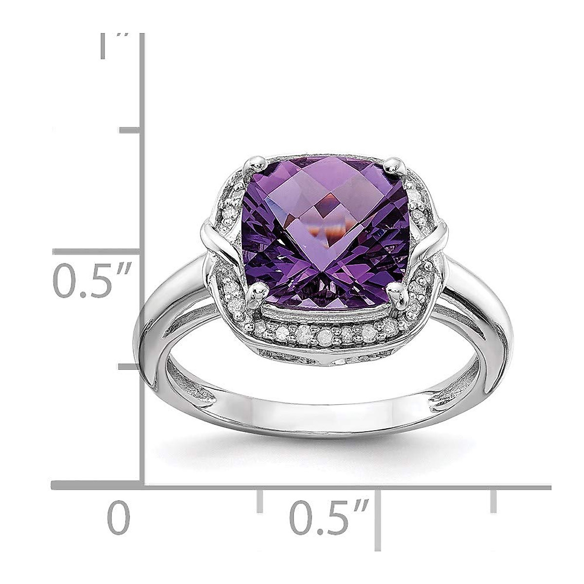 925 Sterling Silver Checkerboard Cut Amethyst and Diamond Ring Fine Jewelry For Women Gifts For Her, Size 8