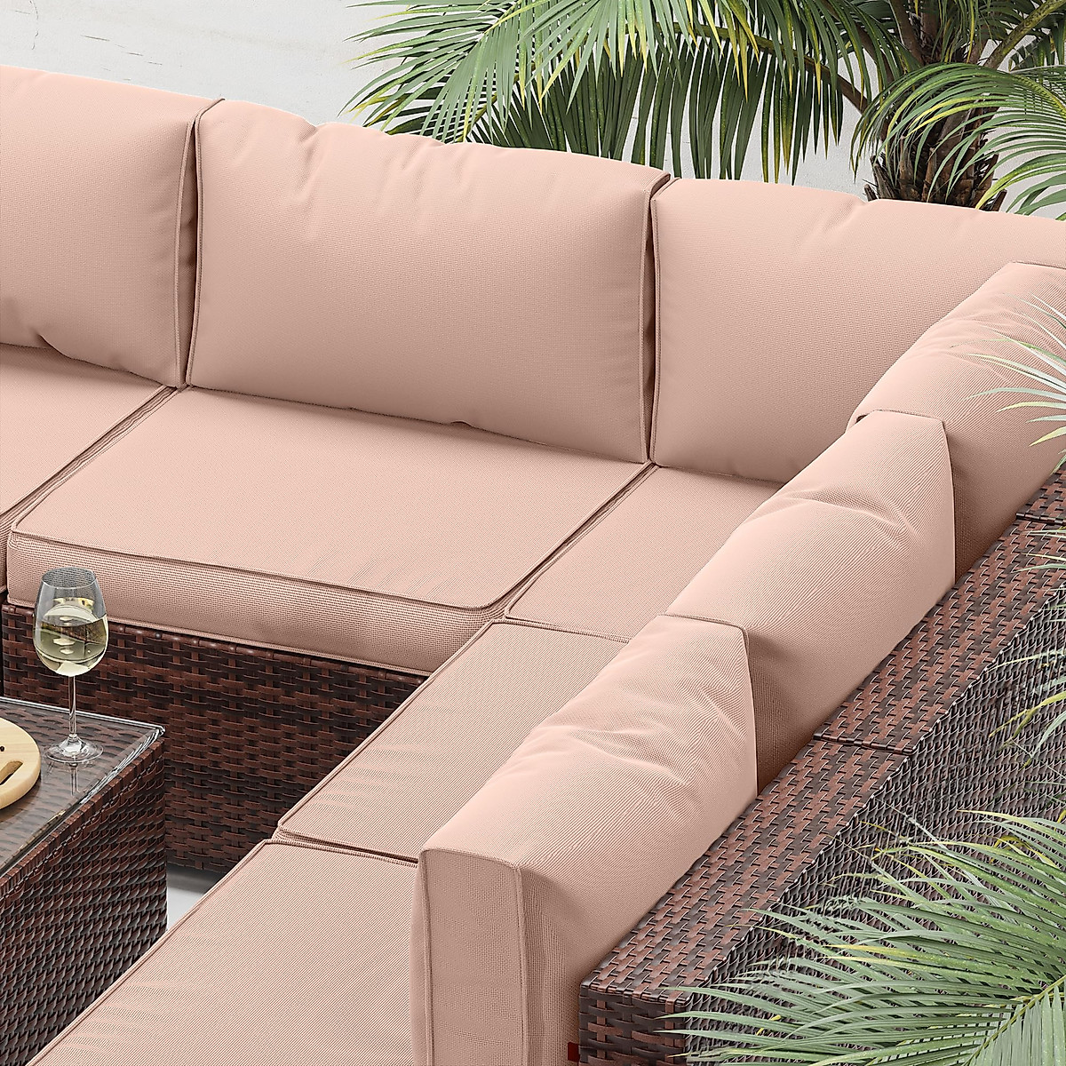 UDPATIO Outdoor Replacement Cushions for Patio Furniture, Water-Resistant Patio Cushions for 6-Seat Sectional Patio Conversation Sets, 14-Piece Outdoor Couch Cushions Patio Sofa Cushions (Beige)