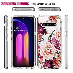 Vavies Case for LG V60 ThinQ 5G Case/LG V60/LM-V600 Case with Tempered Glass Screen Protector, Full Body Clear Flexible with Floral Design Protection Phone Cover Cases for LG V60 (Purple Flower)