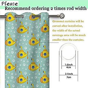 Seafoam and Earth Yellow Farmhouse Curtains 63 Inch Long Yellow Submarine Kids Bedroom Blackout Grommet Top Curtain Panels W72 x H63