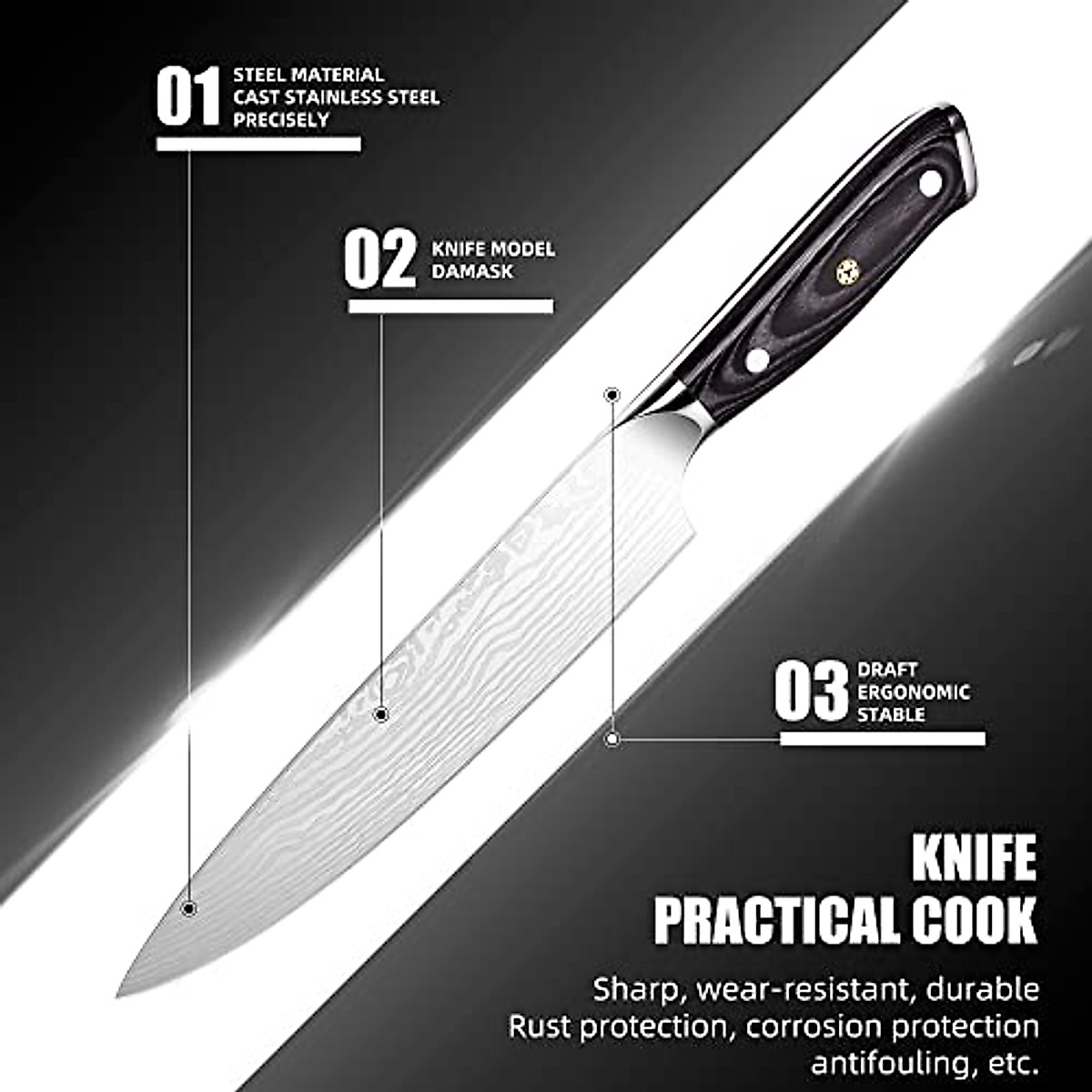 Avarmora Chefs Knife 8 Inch Kitchen Knives Japanese Chef Knife Damascus Chef Knife Forged High Carbon Stainless Steel for Cutting Meat Fruits with Gift Box.