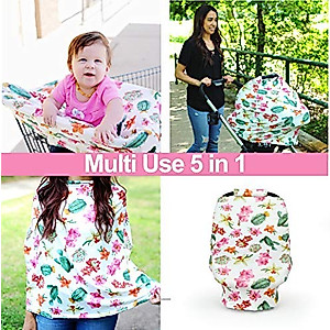Carseat Canopy - Includes 2 Car Seat Strap Covers - Cactus Breastfeeding Cover, Shopping Cart Cover, Baby Car Seat Cover, Baby Carseat Covers