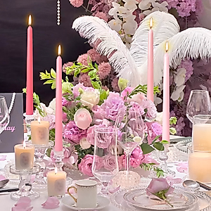 10 Inch Gradient-Pink Taper Candles, 4 Packs Unscented Candlesticks for Dinner, Wedding, Valentine’s Day and Home Decoration, Dripless and Smokeless, 8-10 Hours Burn