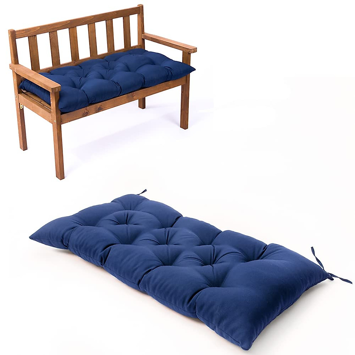 MOONASE Indoor/Outdoor Bench Cushion Patio Furniture Chair Cushion Tufted Lounger Seat Cushions with Ties for Patio Garden (39.4 X 19.7 Inch, Navy)