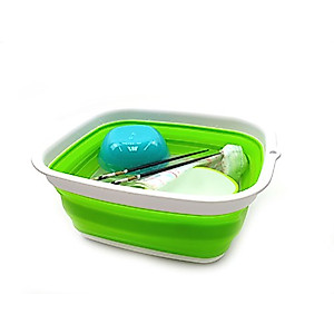 SAMMART Set of 2-7.7L (2 Gallon) Collapsible Tub - Foldable Dish Tub - Portable Washing Basin - Space Saving Plastic Washtub (2, Green)