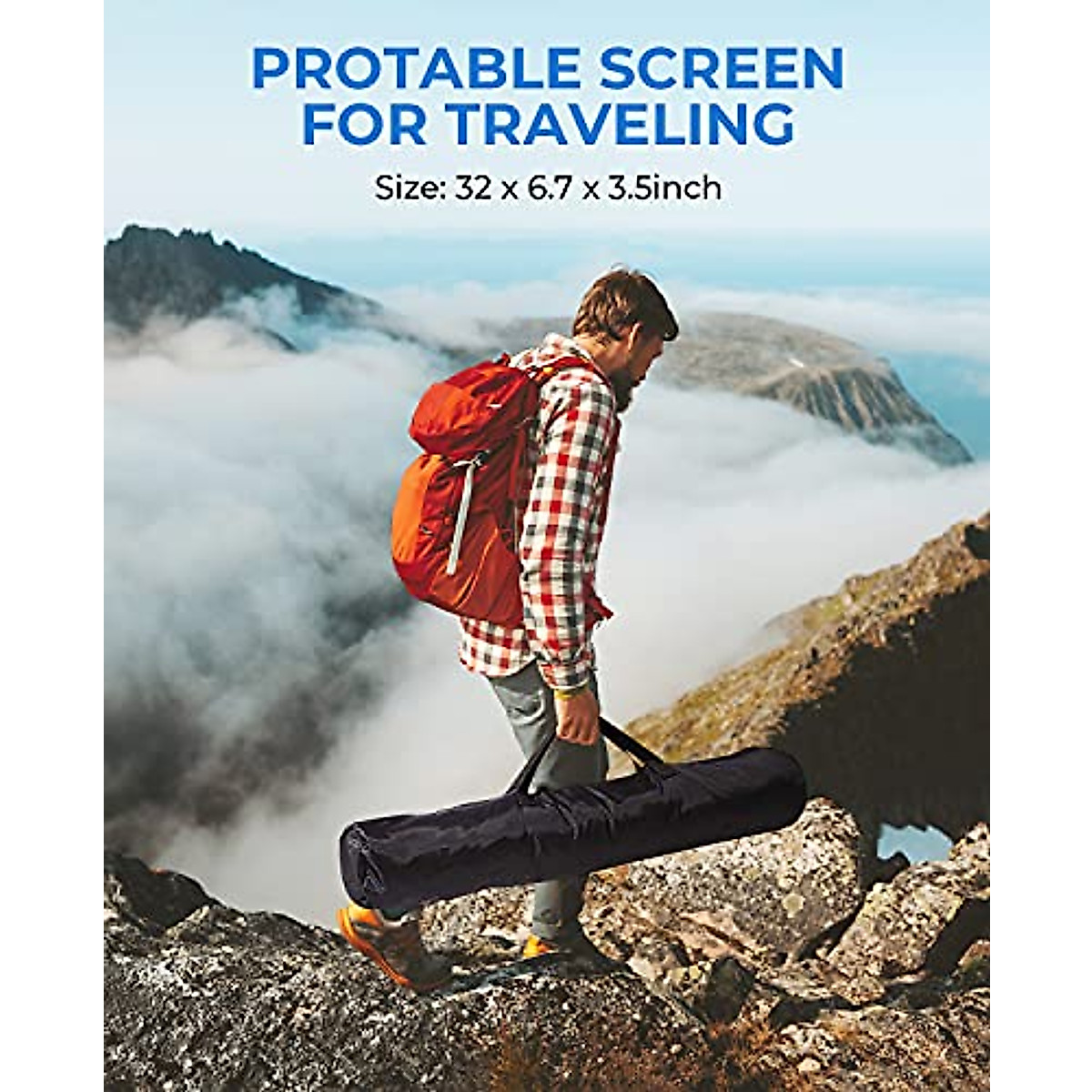 MOOKA Projector Screen with Stand-120 inch, Portable Indoor Outdoor Projector Screen Fordable, 16:9 4K HD Wrinkle-Free Outdoor Movie Screen with Carry Bag, Front Rear Video Projection Screen for Movie