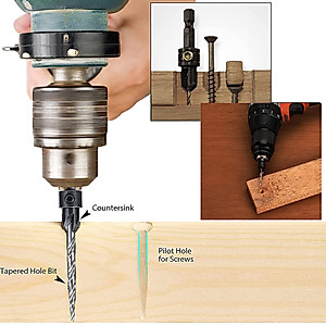 Eyech 5pc Wood Countersink Drill Bit Set Taper Drill Countersink Set 1/4" Hex Shank for Woodworking 7/64 9/64 11/64 3/16 7/32
