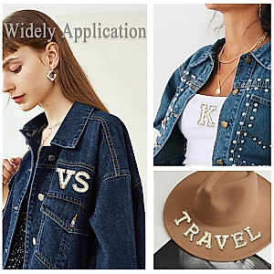 Sparkly Rhinestones and Elegant Pearls Iron On Patches for Clothing, A-Z Sew On Decorative Letter Patch Glitter Alphabet Applique Rhinestone Pearl English Letter for DIY Craft Supplies (C)