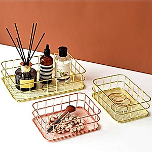 AESGXTU Gold Metal Storage Basket Desktop Iron Grid Simple Snack Storage Tray for Home Decor＆Orderly Storage (Large)