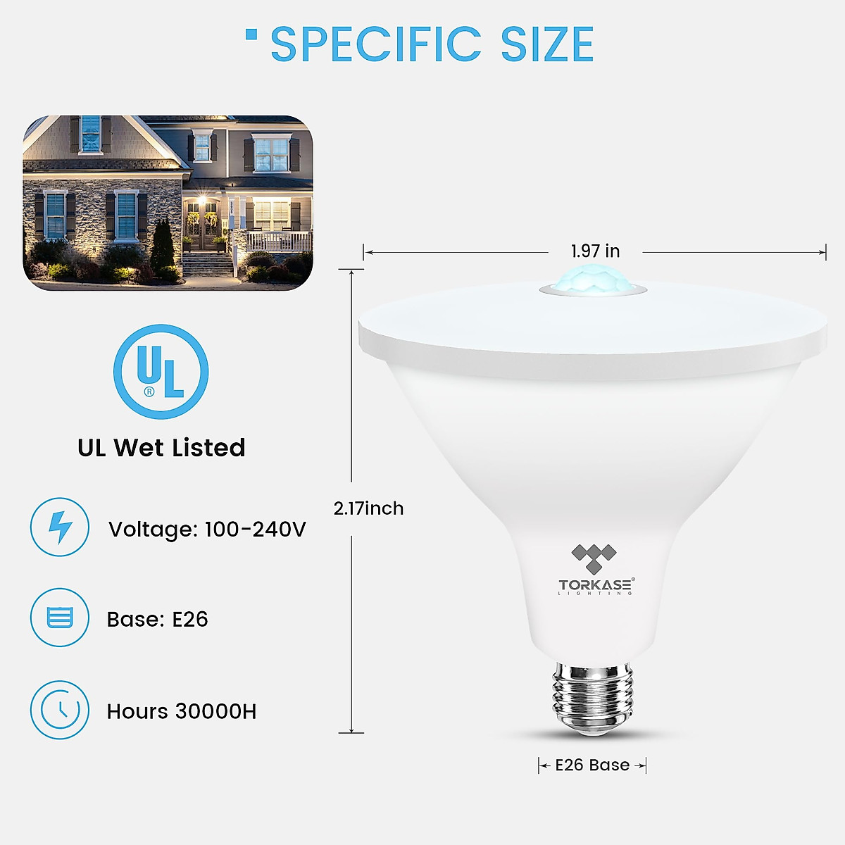 Torkase Upgraded Motion Sensor Light Bulbs, Outdoor Security PAR38 Flood LED Light Bulbs with Light Sensor,E26 Movement Activated 5000K Daylight, 20W 2000LM-150W Equivalent, for Indoor-Outdoor, 2 Pack