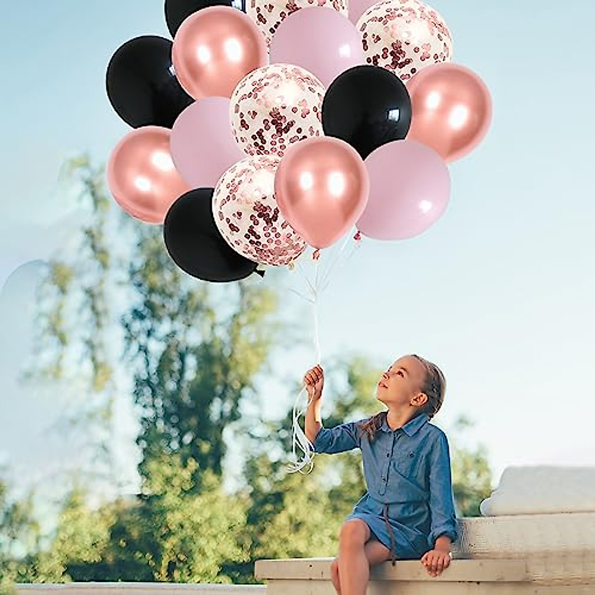Light Pink and Black Balloons, 55 Pcs Black and Pink Balloons Set with Rose Gold Confetti Metallic Rose Gold Balloons, 12 Inch Pastel Pink Baby Pink Balloons for Girl Birthday Party Wedding Decoration