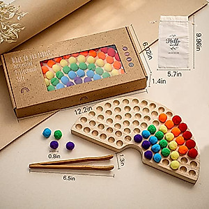 bopoobo Wooden Peg Board Beads Game Rainbow Clip Bead Puzzle Montessori Sorting Toys Counting Matching Game Beads Early Education Board Game Fine Motor Skill Montessori Toys for Toddlers