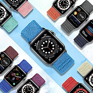 Tiptops 10 PACK Elastic Watch Band Compatible with Apple Watch Band 38mm 40mm 41mm 42mm 44mm 45mm , Adjustable Length, Stretch Nylon Sports Watch Strap, Compatible with iWatch Bands Series 8/7/SE/6/5/4/3/2/1/SE for Men Women
