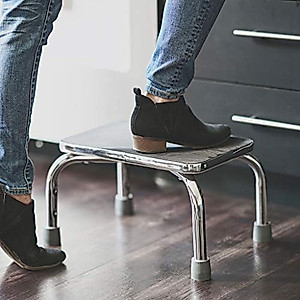 DMI Step Stool with Handle and Non Skid Rubber Platform, Lightweight and Sturdy Stool for Seniors, Adults and Children, Holds up to 300 Pounds with 9.5 Inch Step Up, 17.3"D x 12.3"W x 34"H, Chrome