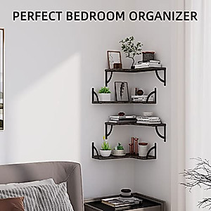 MOLYHOM Wood Floating Corner Shelves, Wall Shelves for Bedroom, 4 Sets of Wall Mounted Shelf…