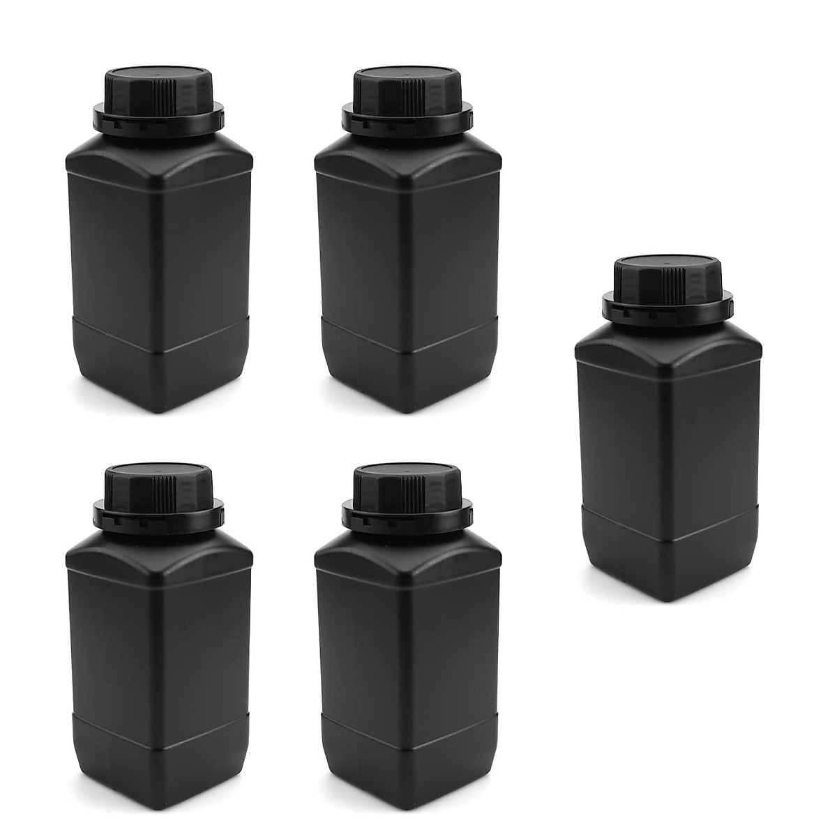 Heyiarbeit 5pcs Plastic Lab Chemical Reagent Bottle 1000ml/34oz Wide Mouth Sample Sealing Liquid Storage Container Black Cap