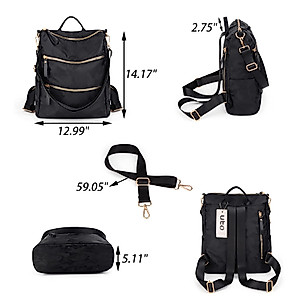 UTO Camo Waterproof Backpack for Women Durable Nylon Multipurpose Roomy Multi pockets Travel Business Shoulder Bag Black