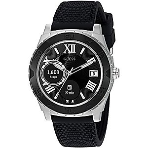GUESS Men's Stainless Steel Android Wear Touch Screen Silicone Smart Watch, Color: Black (Model: C1001G1)