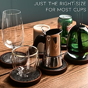 Wood Coaster for Drinks, 4.3 Inch, Set of 6, Absorbent and Insulation Felt Stackable Cup Holders, Coasters for Wooden Table, Designed by S1EGAN