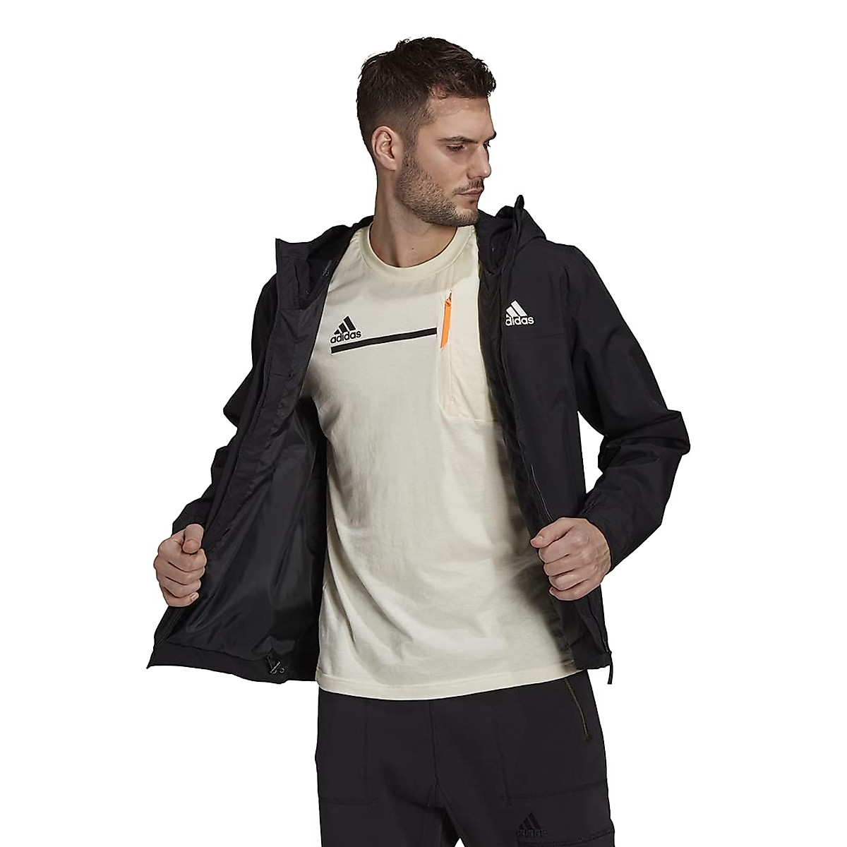 adidas Outdoor,Mens,Basic 3-Stripes RAIN.RDY Jacket,Black,Large