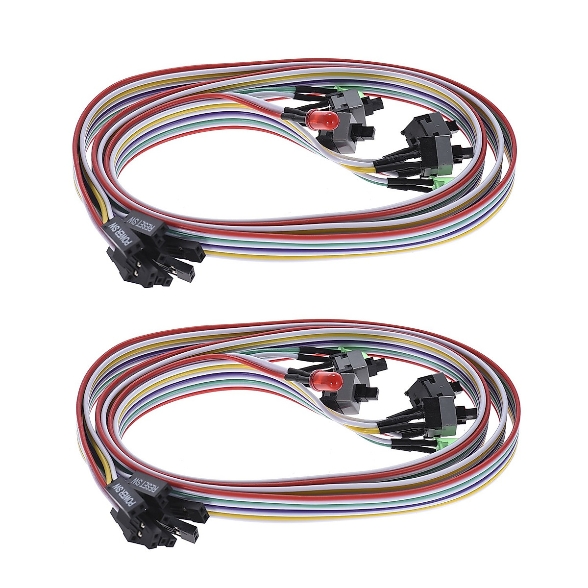 Warmstor 2 Pack Desktop Computer Case Motherboard On/Off/Reset/HDD Switch Power Cord PC Power Button Switch Power SW Cable ATX Case Front Bezel Wire with Red Green LED Indicator Light 2-Pin 27-inch
