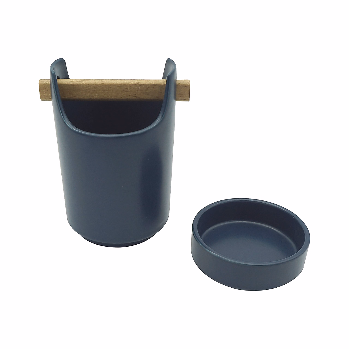 cusinine Kitchen Utensil Holder for Flatware, Silverware, Cutlery and Cooking Accessories, Wood and Ceramic, Countertop and Table Caddy (Blue)