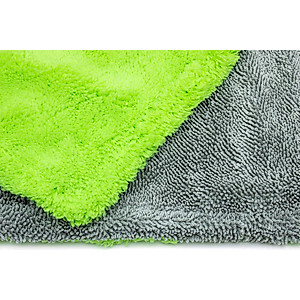 [Amphibian Mini] Dual Side Glass Cleaning Microfiber Towel - One Side Twist, One Side Plush - 8"x8" (Green/Gray)
