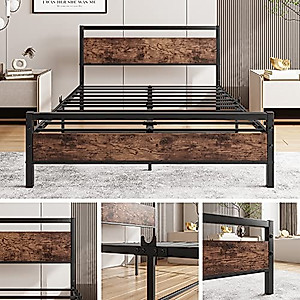 HOJINLINERO Full Size Bed Frame with Headboard, Heavy Duty Platform Bed Frame Full Reinforced Steel Square Tube Platform Strong Slats Support/No Box Spring Needed,Black