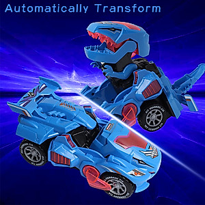 huwairen Dinosaur Toys for 3-6 Year Old Boys for Kids Transforming Dinosaur Car with LED Light and Music Gifts for 4-7 Year Old (Blue)