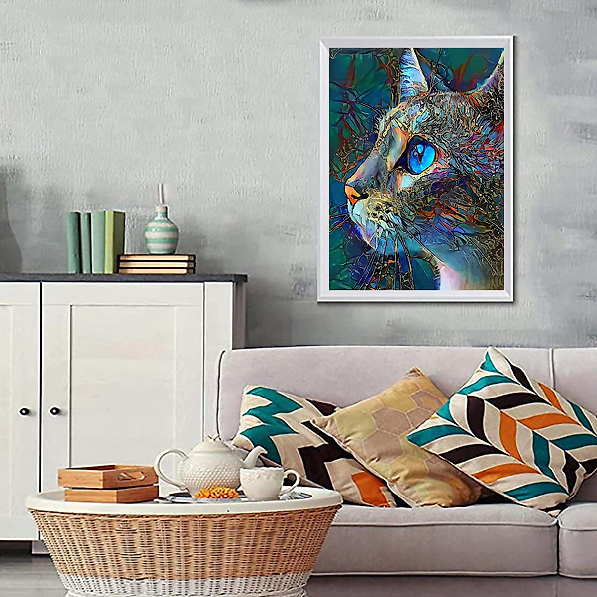 Cat Diamond Painting, 5D Diamond Painting Kits for Adults, 12.0x16.0 inch Animal Diamond Painting Kits, DIY Diamond Art Kits for Beginners, Very Suitable for Home Wall Decor