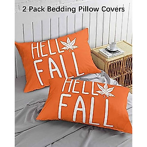 Edwiinsa Hello Fall Pillow Covers King Standard Set of 2 Bed Pillow, Rustic Orange Autumn Maple Leaf Plush Soft Comfort for Hair/Skin Cooling Pillowcases with Envelop Closure 20''x36''