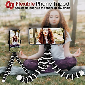 TALK WORKS Flexible Tripod for iPhone, Android, Camera - Bendable Legs, Adjustable Stand Holder with Mini Wireless Remote for Selfies, Vlogging, Beauty/Makeup, Live Streaming/Recording - Black