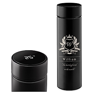 Maverton Travel Mug with engraving for man - 15,2 fl oz flask for him - Removable tea infuser - Lightweight design - LED Display - For Birthday - Personalized gadget for traveler - boyfriend