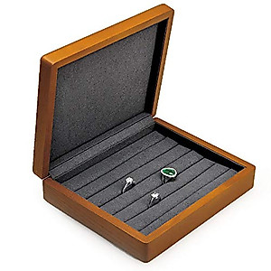 Oirlv Solid Wood Ring Jewelry Box Organizer Earrings Jewelry Drawer Organizer Tray with Lid (Grey)